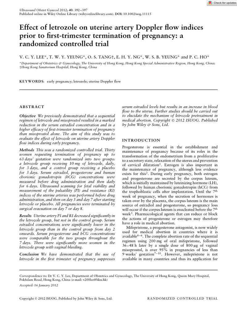 Ultrasound in Obstet Gyne - 2012 - Lee - Effect of Letrozole On Uterine ...