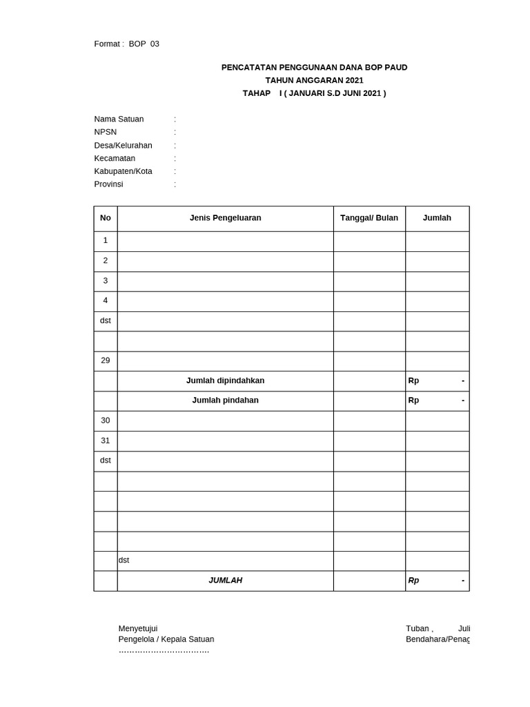 3.FORM LAP BOP PAUD 2020 (Untuk Lembaga) | PDF