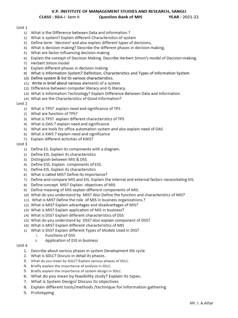 MIS Question Bank LL | PDF | Computing | Information Technology