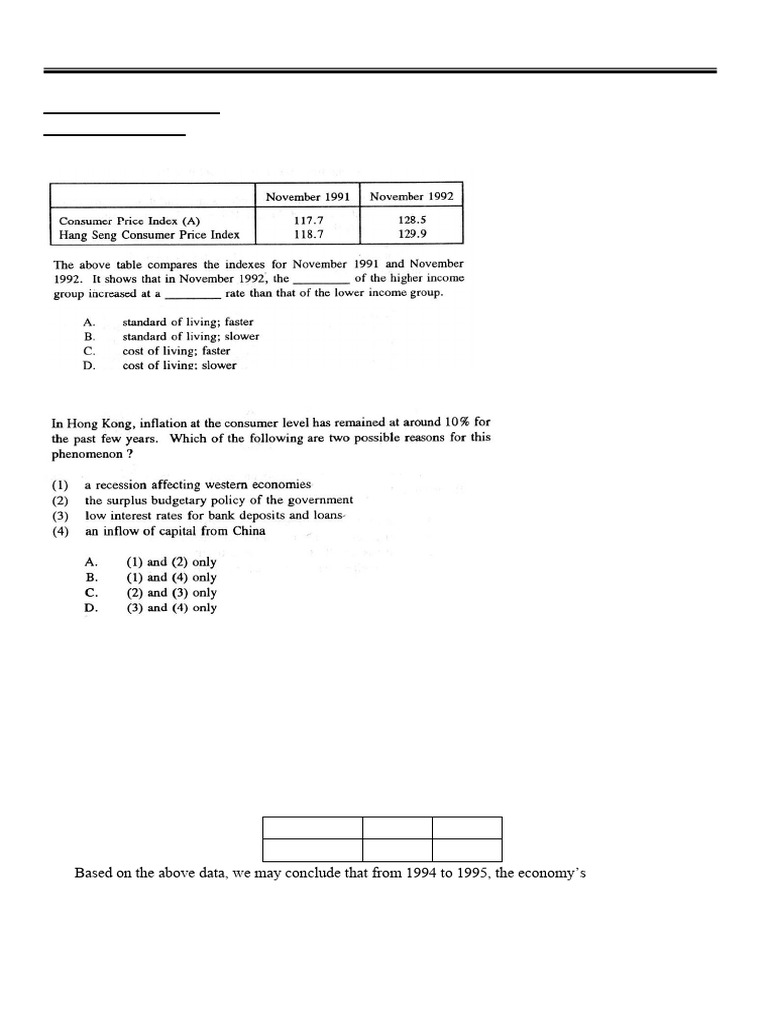 F.5 Econ Past Papers MC ch3 | PDF | Cost Of Living | Inflation