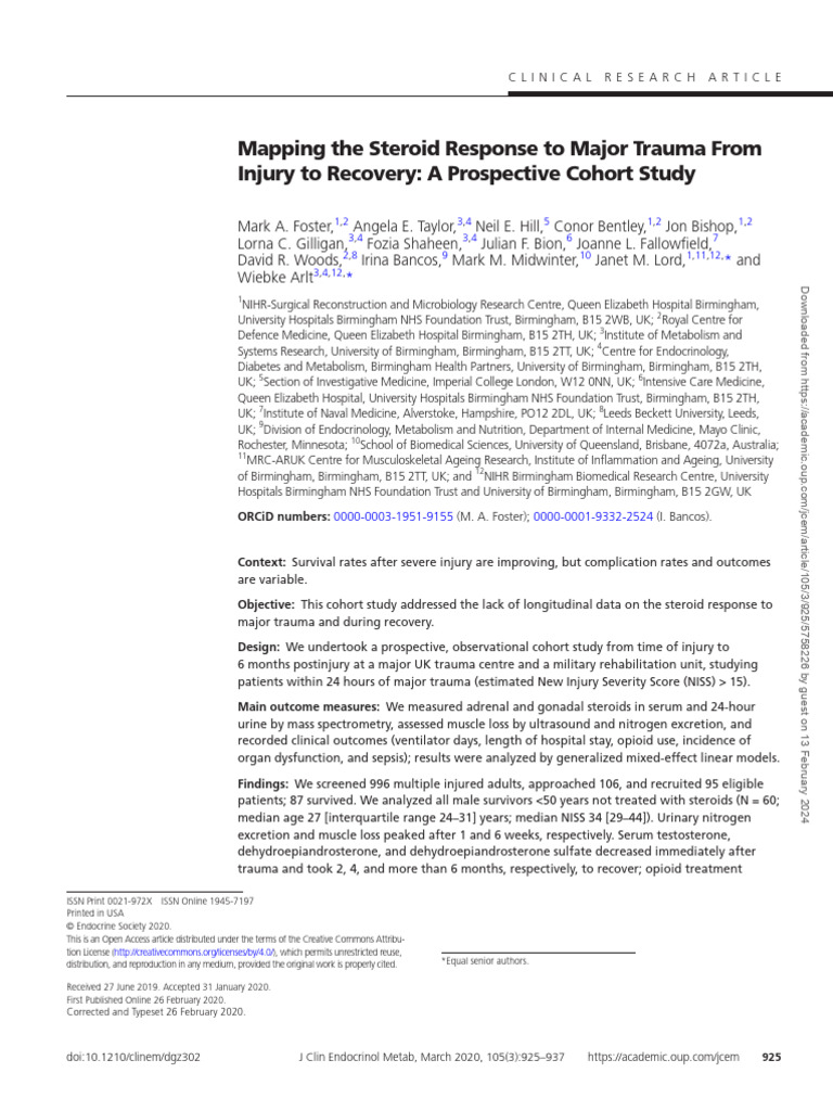 Steroid Response in Major Trauma Recovery | PDF | Testosterone ...