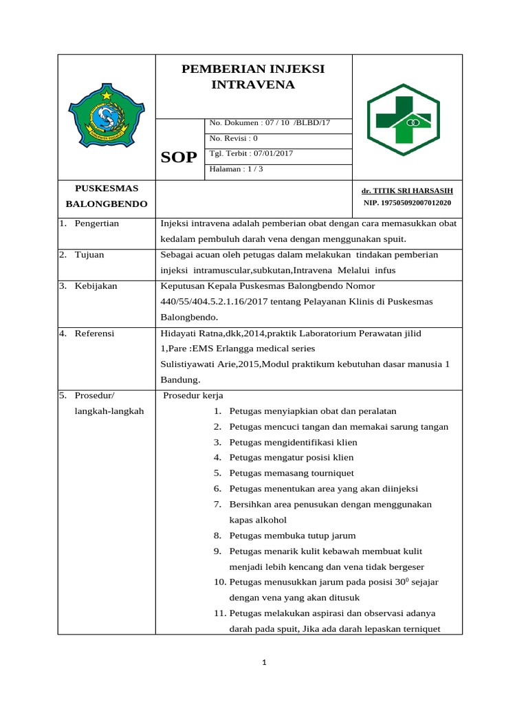 Pemberian Injeksi Intravena | PDF