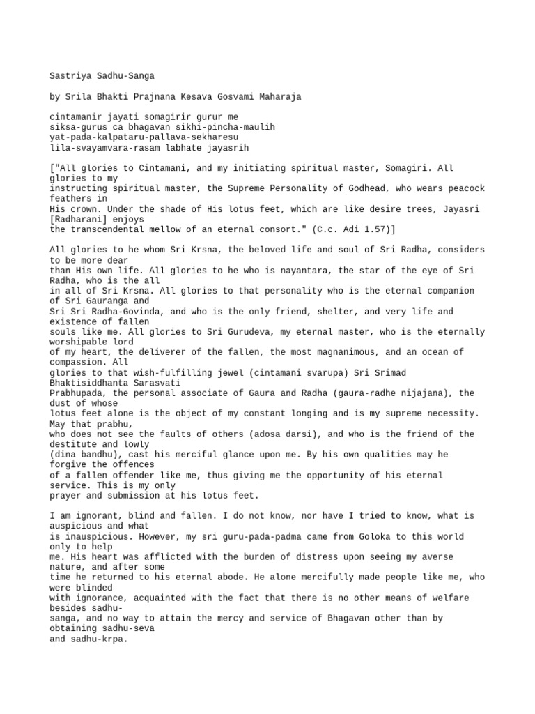 Sastrayi Sadhu-Sanga - Srila Bhakti Prajnan Kesava Gos | PDF ...