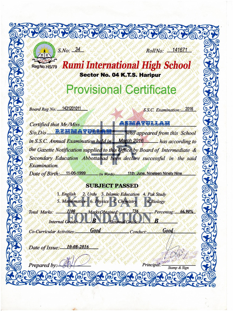 10th Provisnal Certificate | PDF