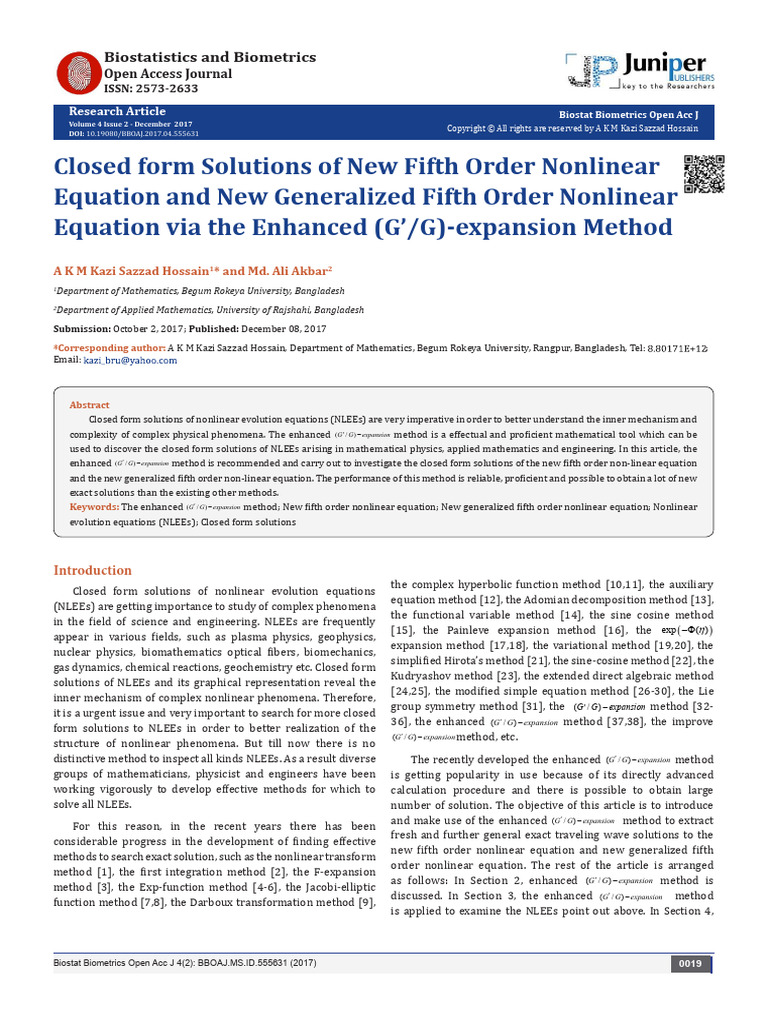 Closed Form Solutions of New Fifth Order | PDF | Nonlinear System ...