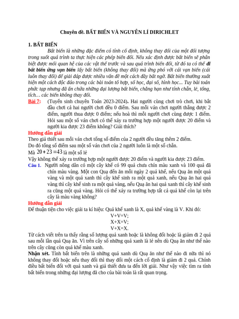 bất biến và nguyên lí Dirichlet | PDF