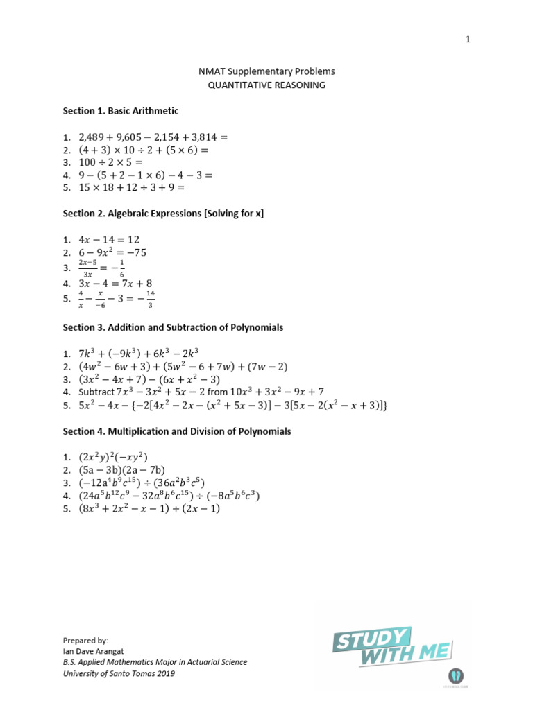 NMAT Supplementary Problems | PDF