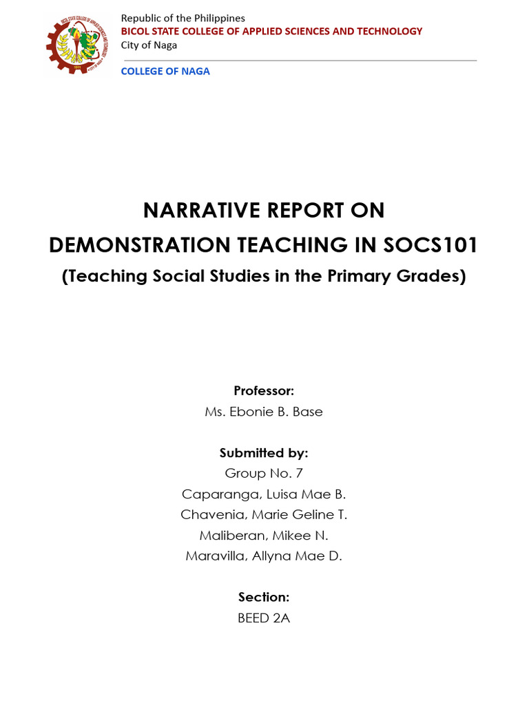 GROUP 7 - Narrative Report in SOCS101 | PDF | Lesson Plan | Teachers
