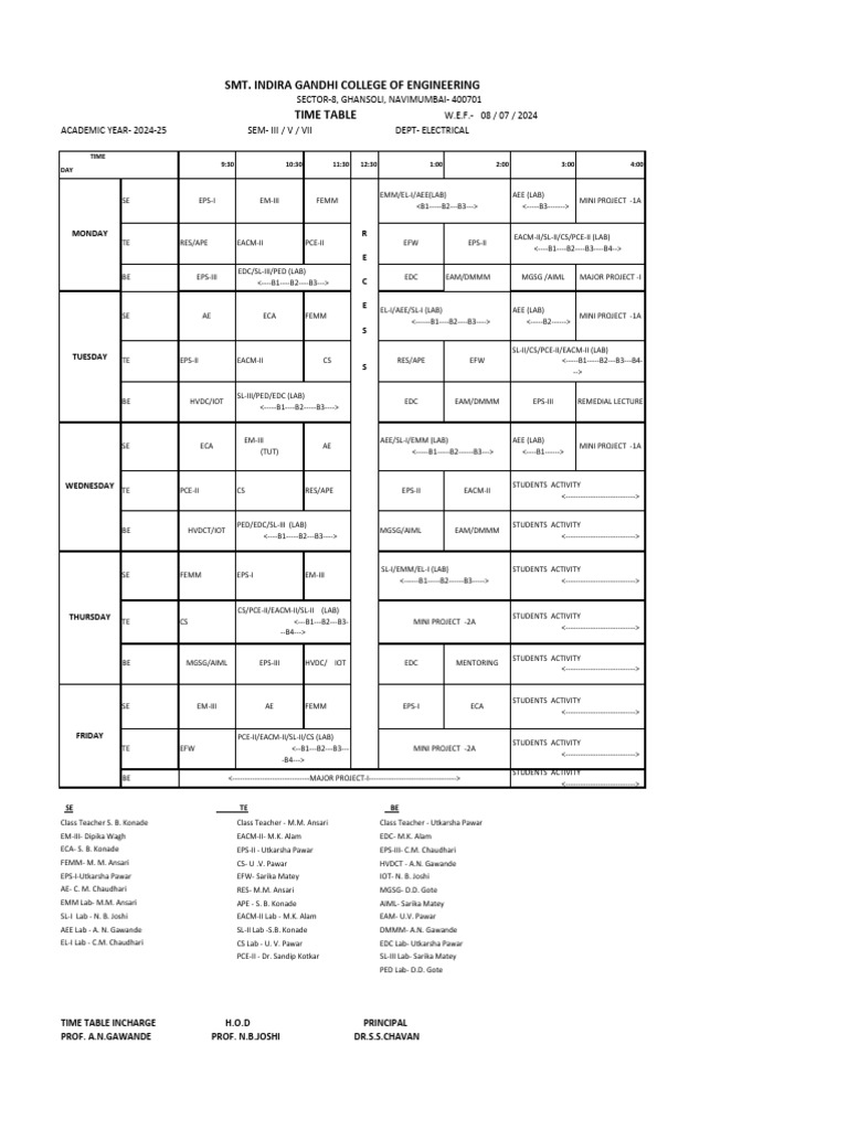 Time Table Odd Sem 2024-25 | PDF