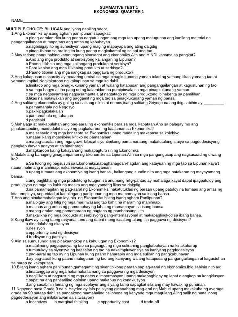 Summative Test 1 | PDF