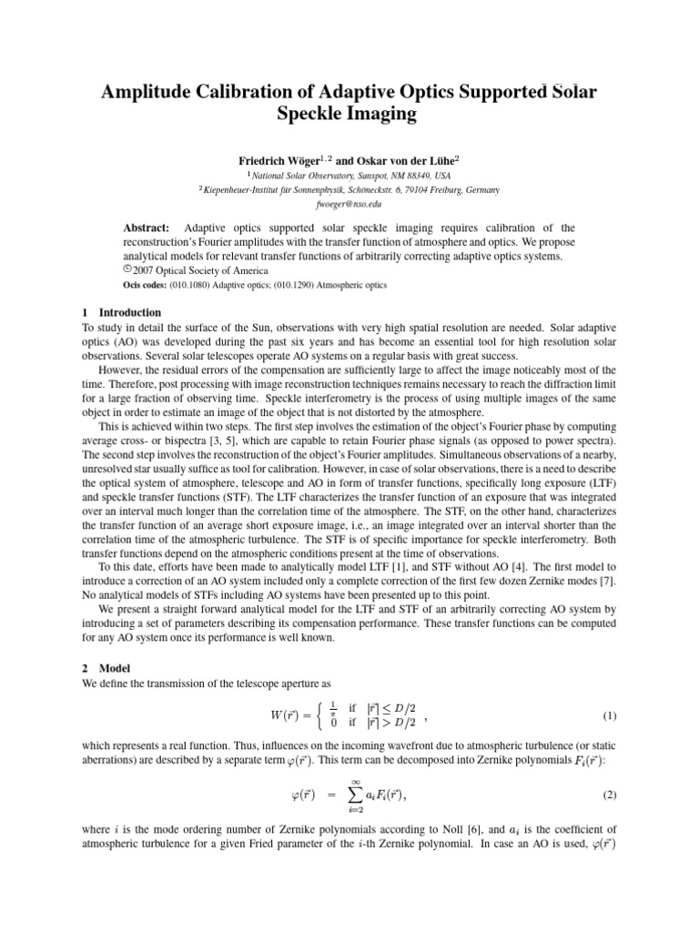 Amplitude Calibration of Adaptive Optics Supported Solar Speckle Imaging - F. Woger and O. Von ...