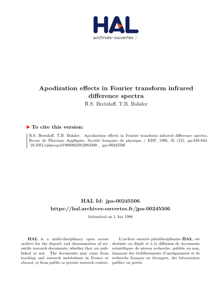 Apodization Effects in Fourier Transform Infrared Difference Spectra ...