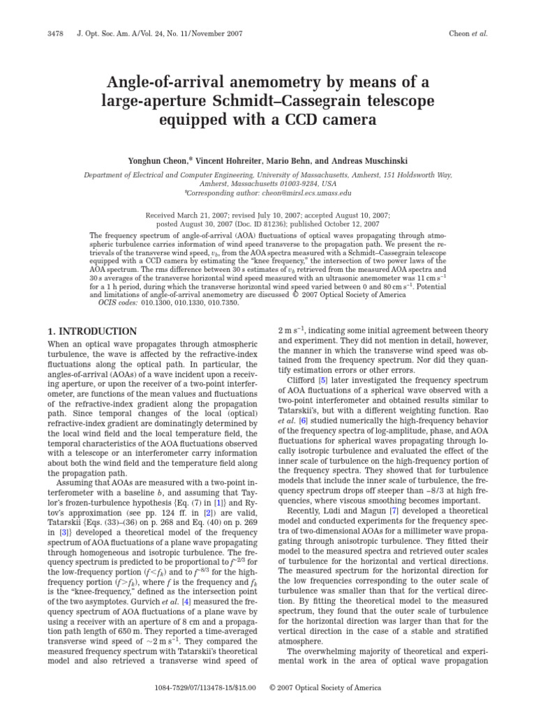 Angle of Arrival Anemometry by Means of A Large Aperture Schmidf ...