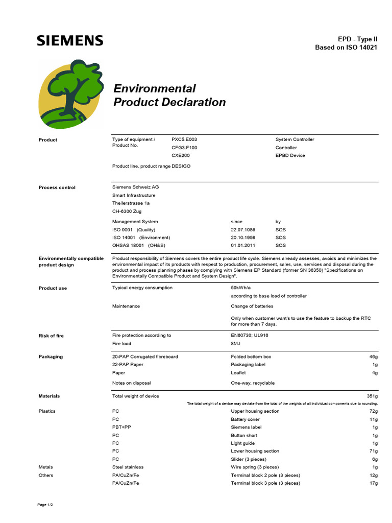 PXC5.E003 Environmental Declaration en | PDF | Economy And The ...