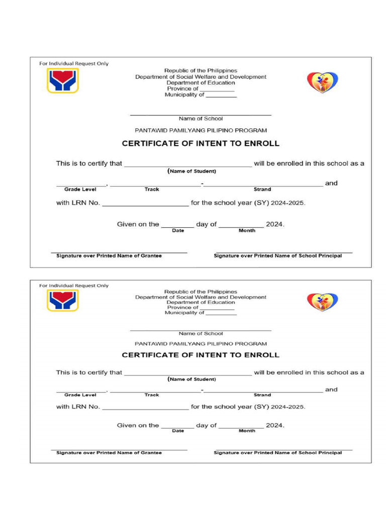 DSWD Entrollment Form | PDF