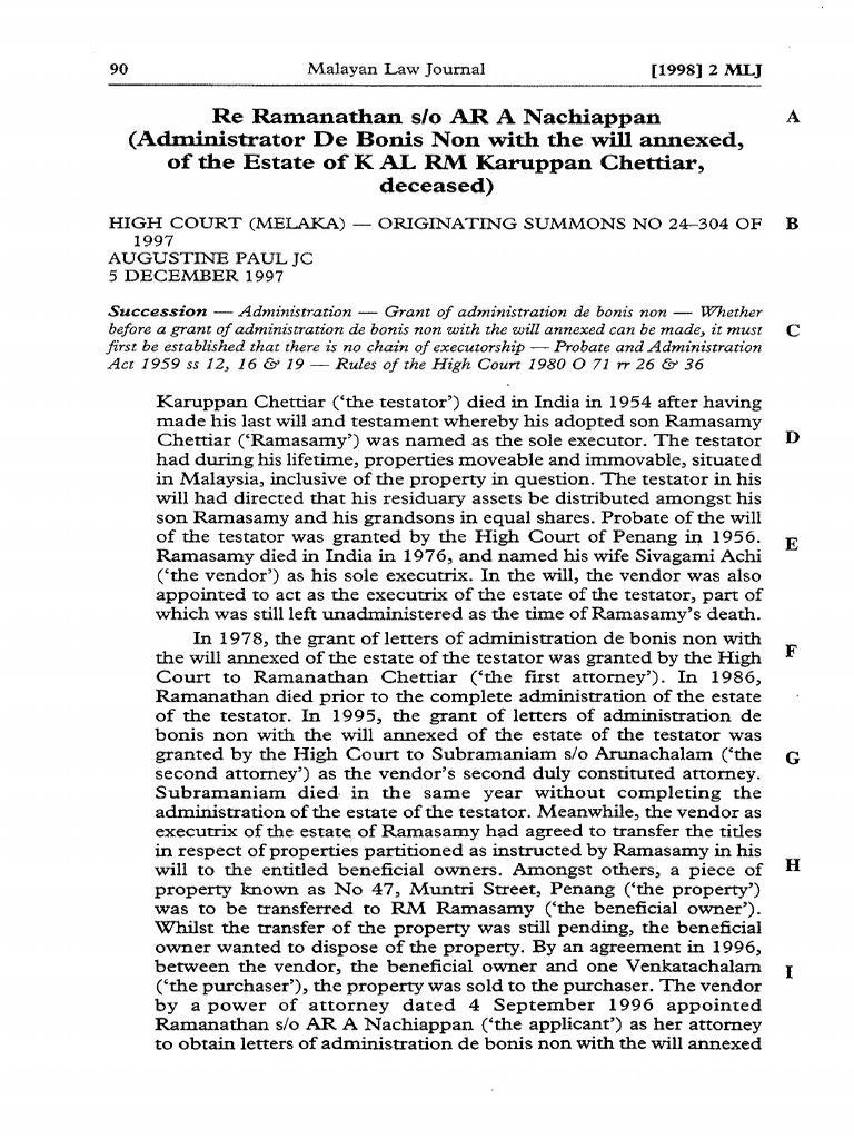 Re Ramanathan So Ar A Nachiappan (Administrator de Bonis Non With The ...