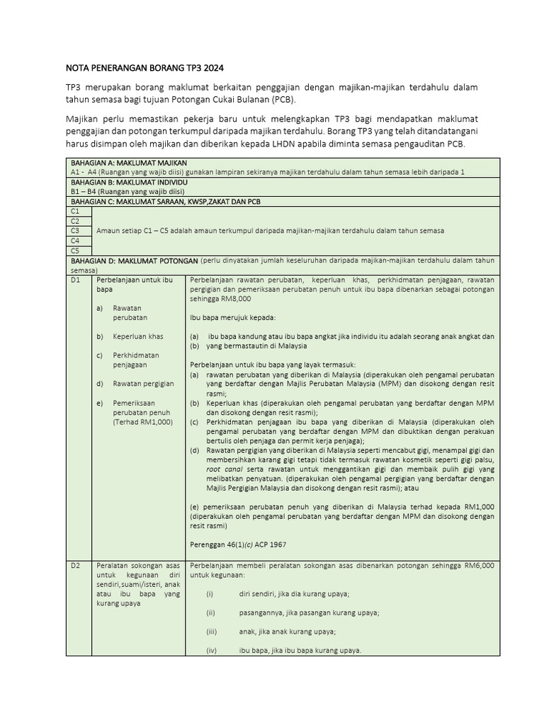 Nota Penerangan Borang tp3 | PDF
