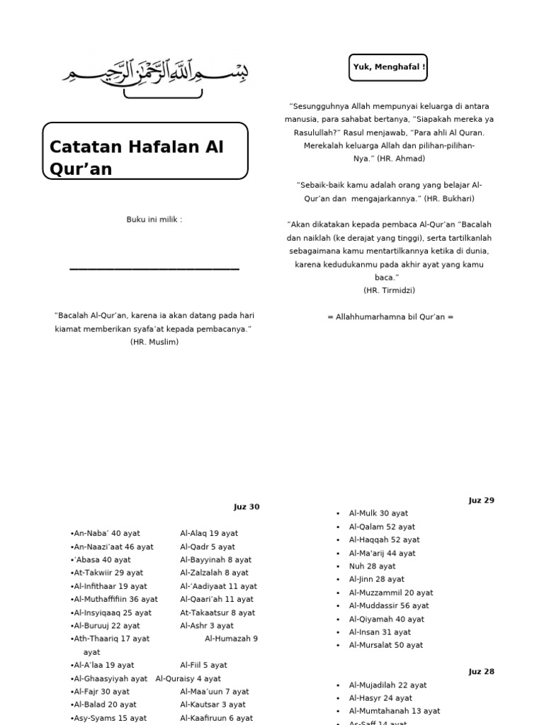 Catatan Hafalan Al QurCatatan Hafalan Al Qur'an | PDF