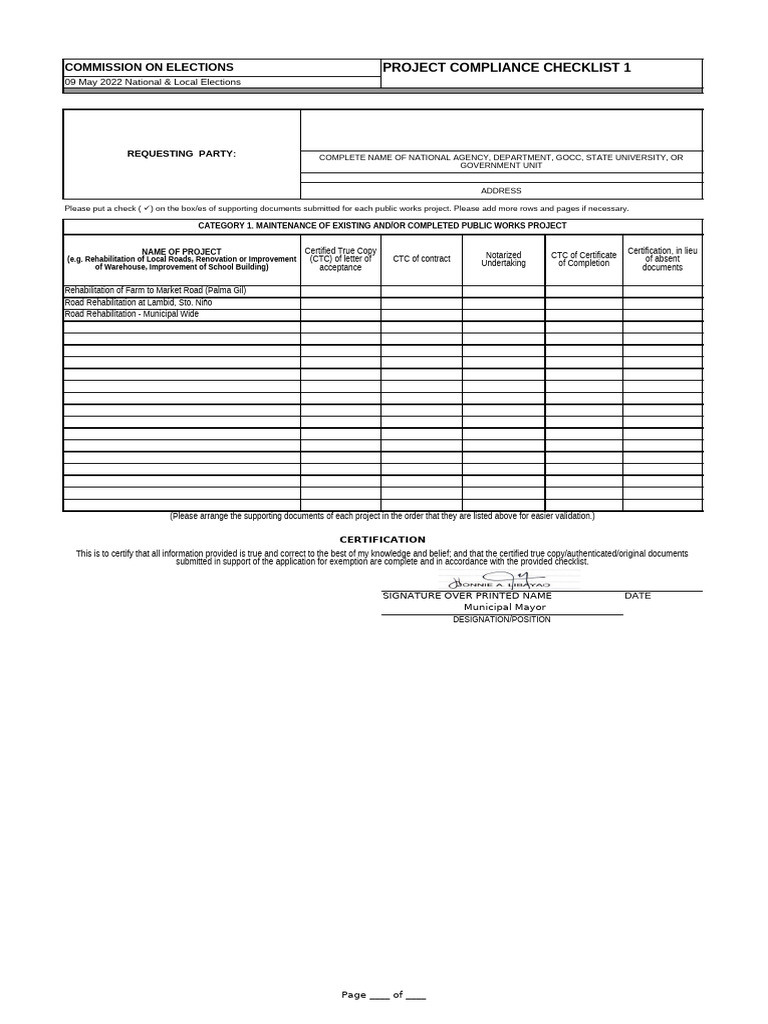 COMELEC Project Compliance Checklist | PDF