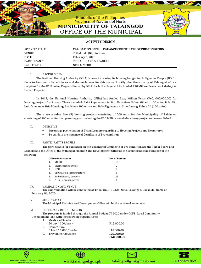 Activity Design NCIP, MPDO | PDF | Philippines