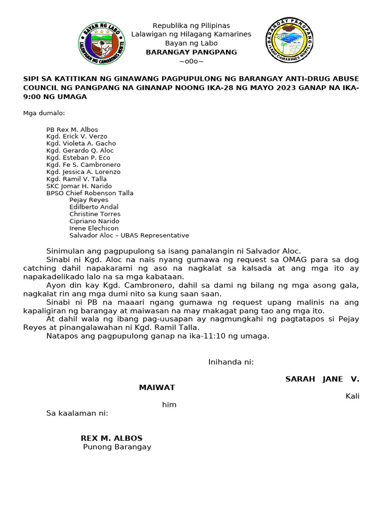 BADAC Minutes 2nd Quarter | PDF