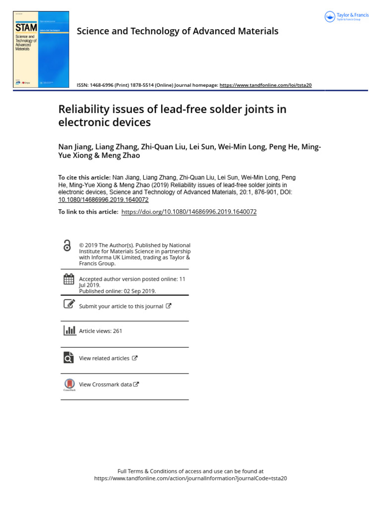 Reliability Issues of Lead-Free Solder Joints in Electronic Devices ...