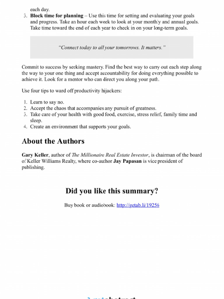 The ONE Thing Summary | PDF