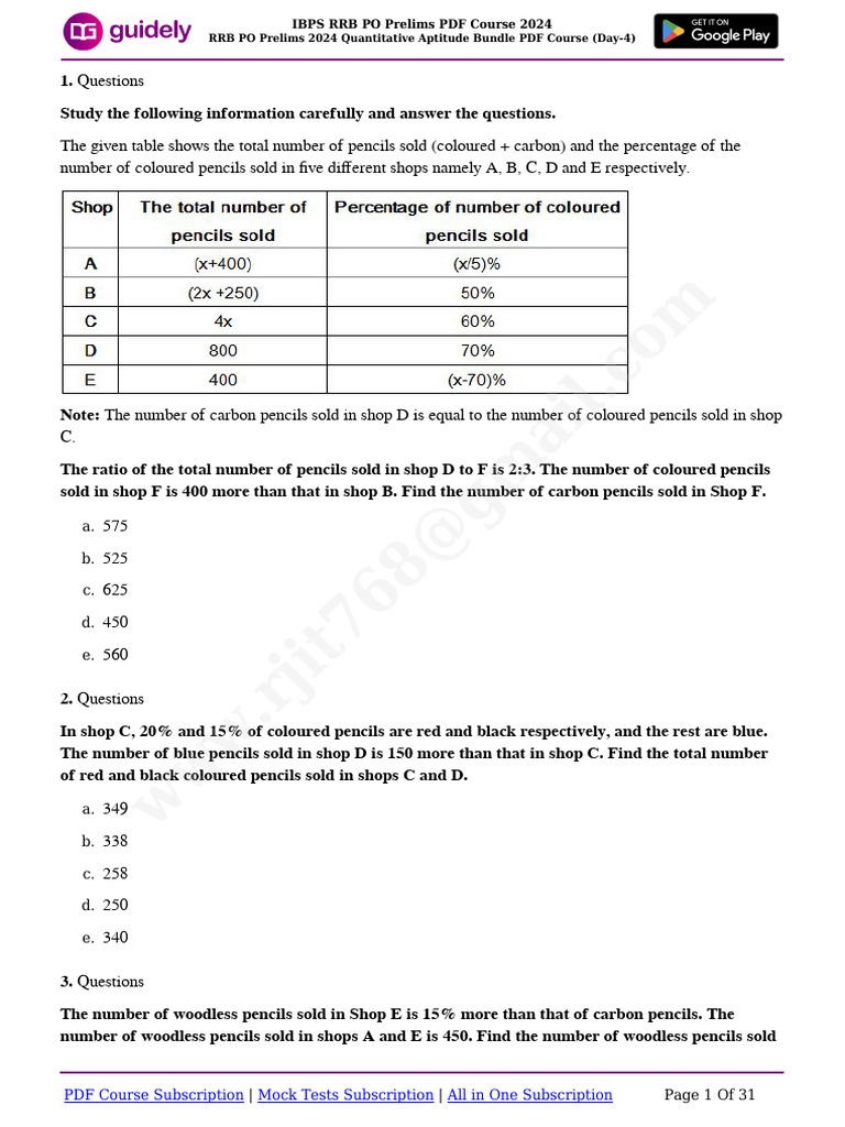 IBPS RRB PO Prelims 2024 Quantitative PDF | PDF