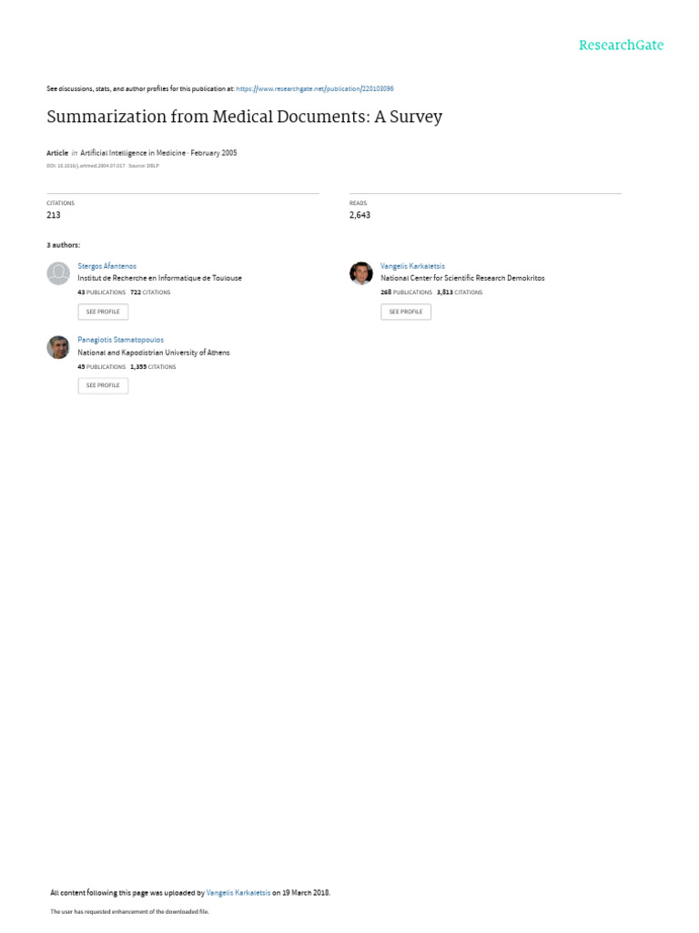 Summarization From Medical Documents A Survey | PDF | Information Science
