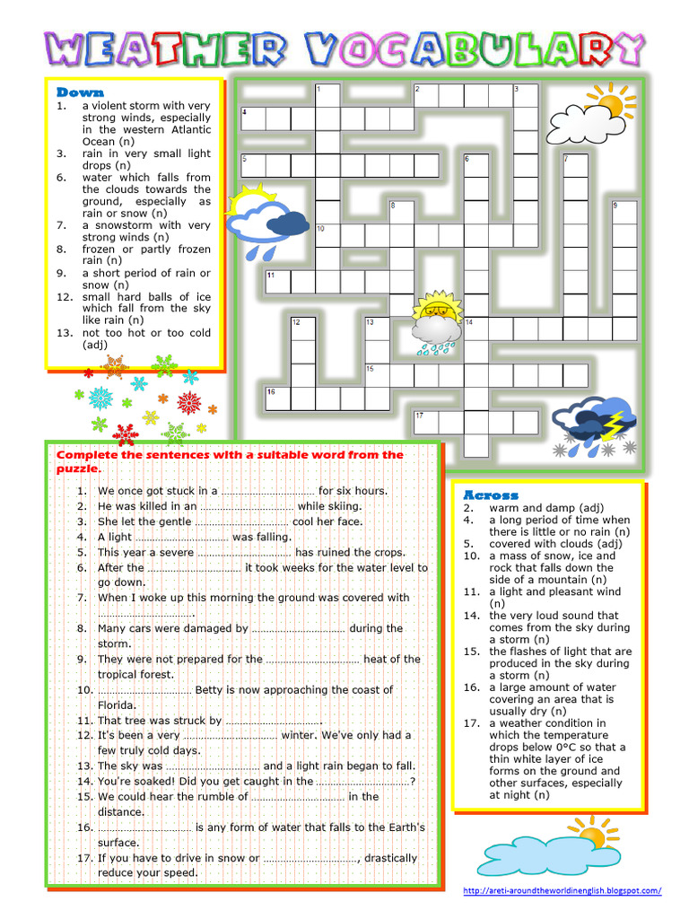 Weather Vocabulary Crossword Answers | PDF | Sky | Rain