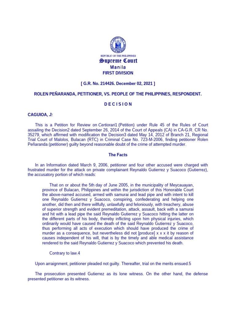 Penaranda vs. People of 2021 | PDF | Murder | Crimes