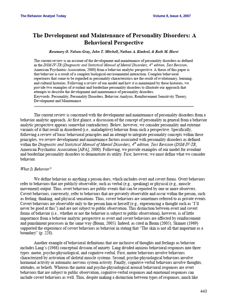 [Nelson-Gray Et Al] Development and Maintenance of Personality ...