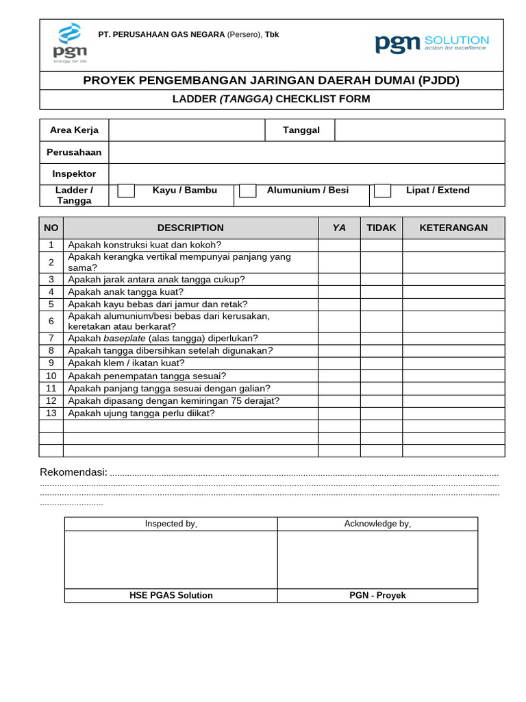 Form Inspeksi Ladder (Tangga) | PDF