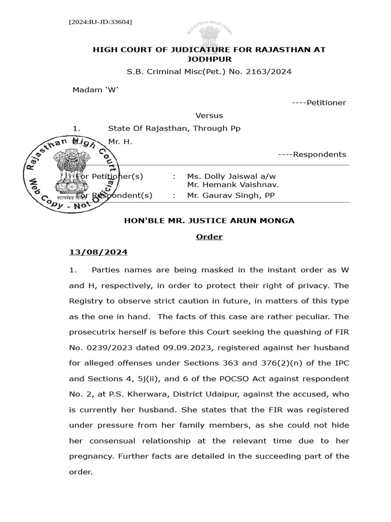 Madam W Vs State of Rajasthan | PDF | Prosecutor | Government