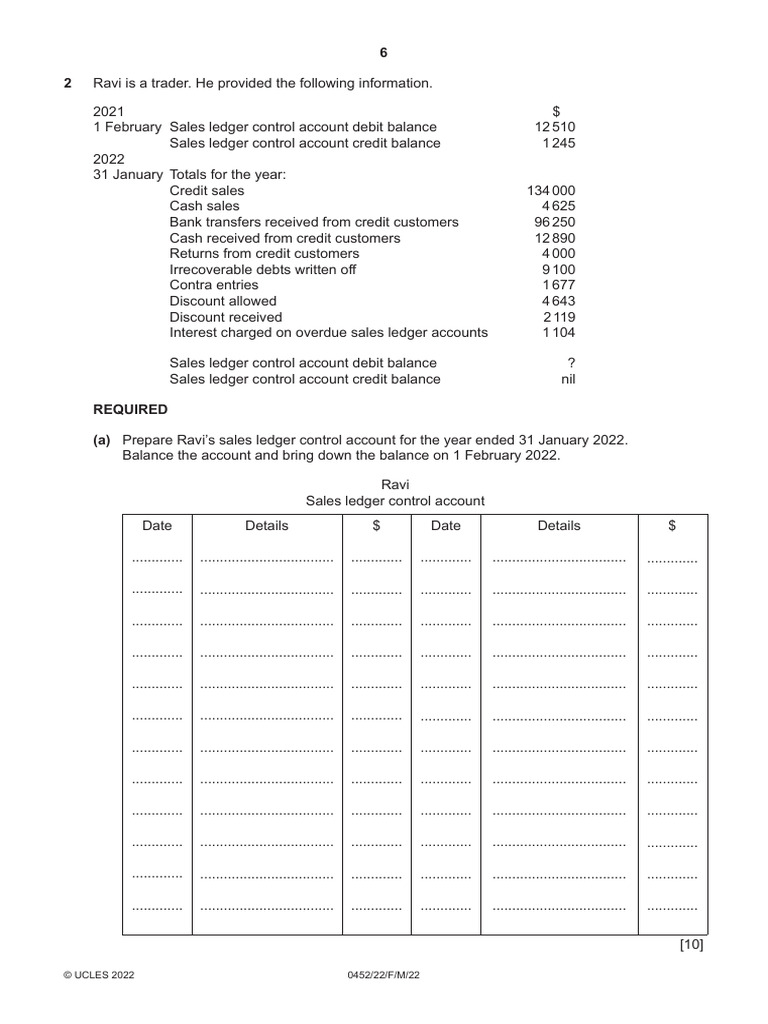 Control Accounts Incomplete Records - Practise Questions | PDF | Debits ...