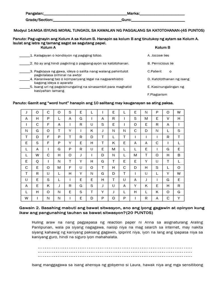 ESP 10 Q4 Activity Sheet No. 14 | PDF