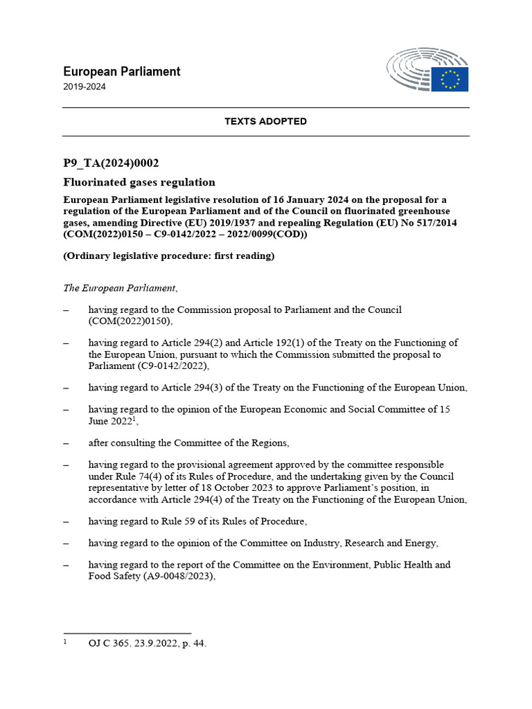 TA-9-2024-0002 EN EU SF6 Regulation | PDF | Climate Change | Heat Pump
