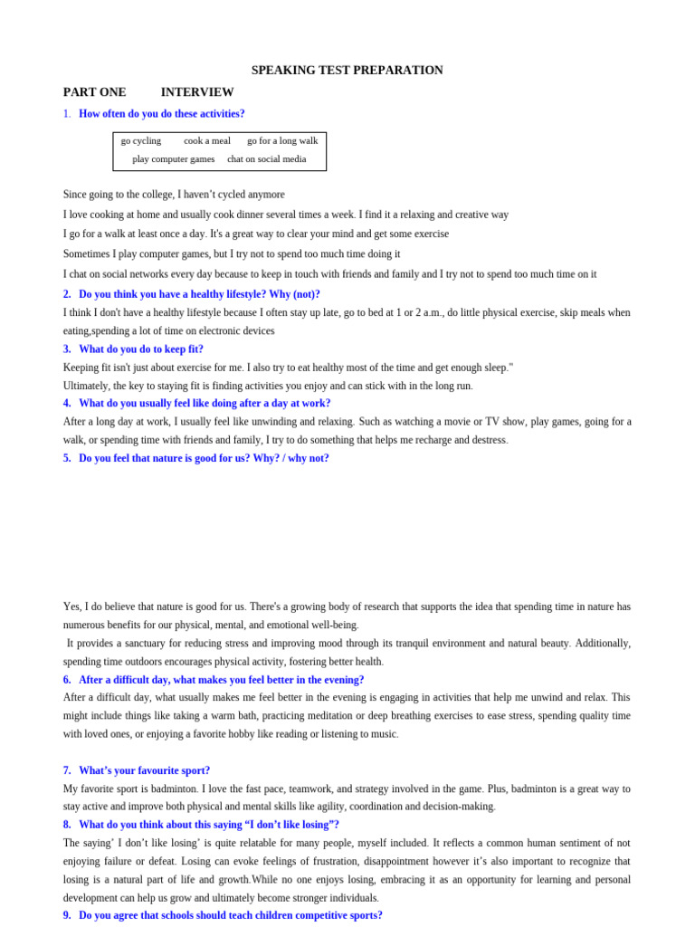 Speaking Test Preparation | PDF | Public Transport | Transport