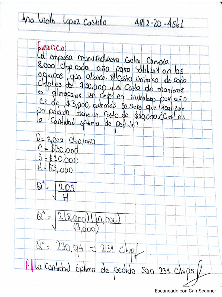 Ana Lizeth López Castillo, Cantidad Óptima de Pedido | PDF
