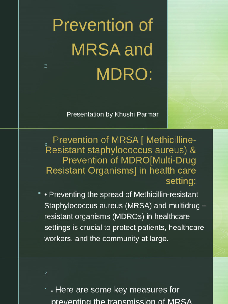 Prevention of MRSA and MDRO | PDF | Methicillin Resistant ...