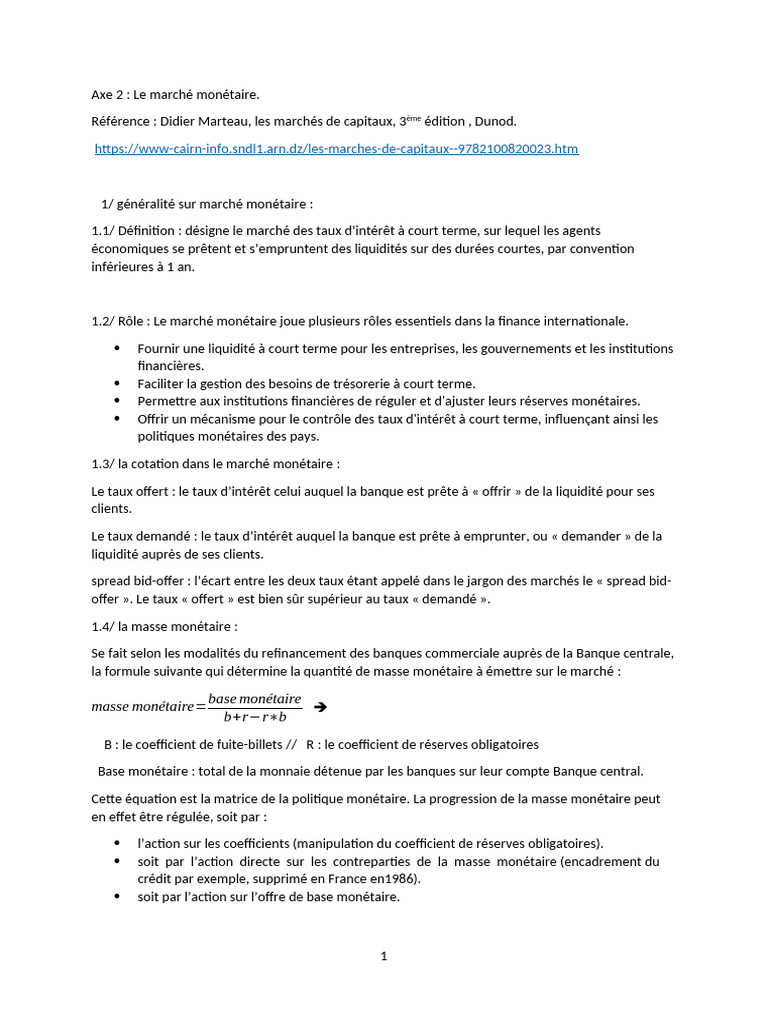 Marché Monétaire : Définition et Rôles | PDF | Marché monétaire | Argent