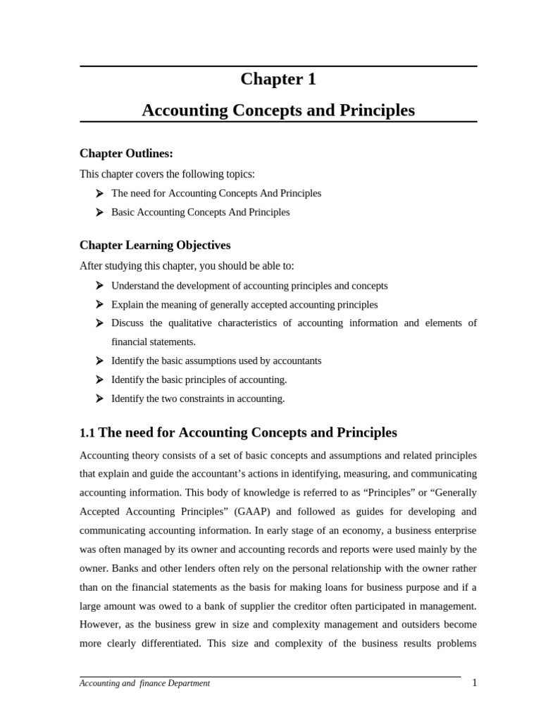 Accounting Concepts and Principles: Chapter Outlines | PDF | Cost Of ...