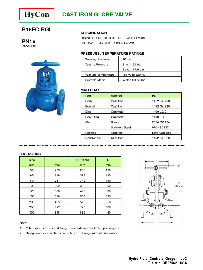 Cast Iron Globe Valve B16FC-RGL | PDF | Industrial Processes | Mechanical Engineering