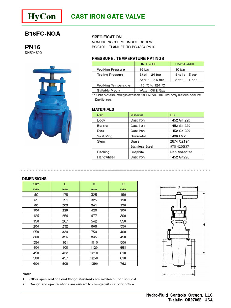 Cast Iron Gate Valve Specifications | PDF | Industrial Processes ...