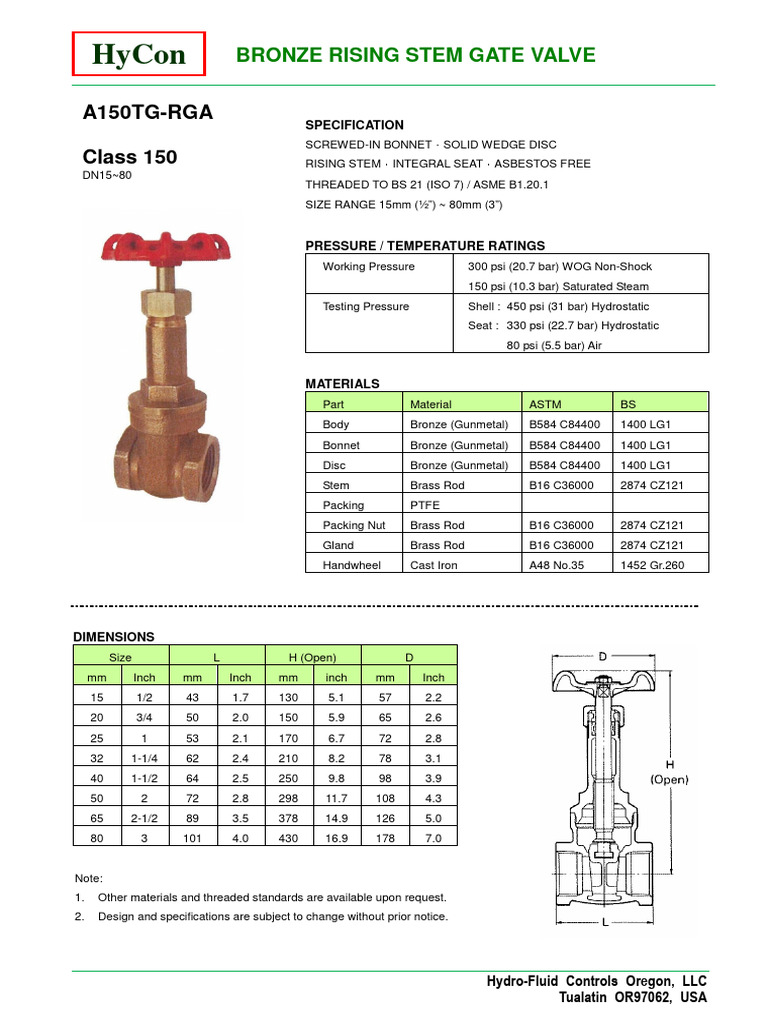 Bronze Rising Stem Gate Valve A150TG-RGA | PDF | Gas Technologies ...
