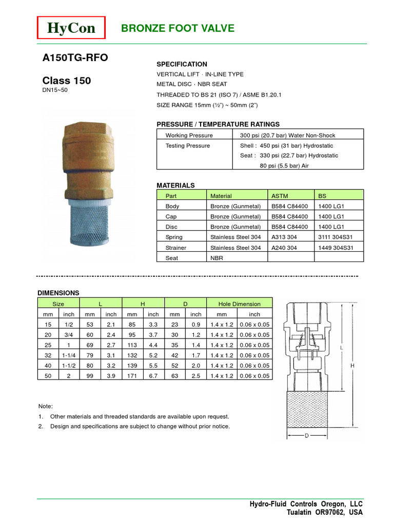 Bronze Foot Valve A150TG-RFO | PDF | Mechanical Engineering
