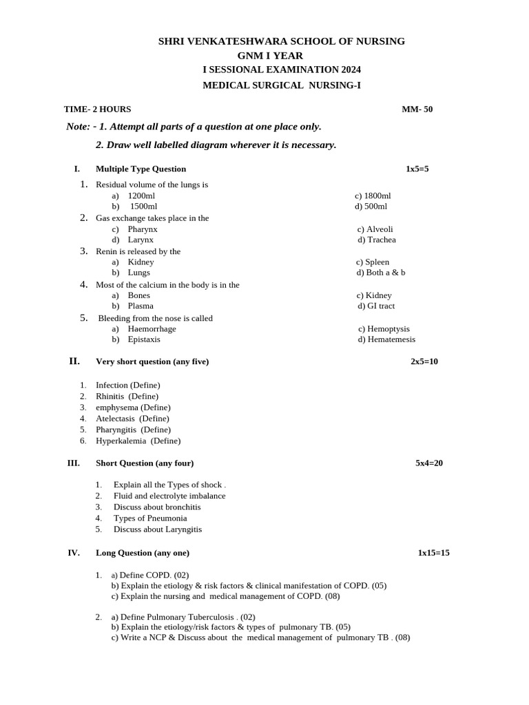 Maternal Nursing 2ND Sessional Question Paper | PDF | Lung | Chronic Obstructive Pulmonary Disease
