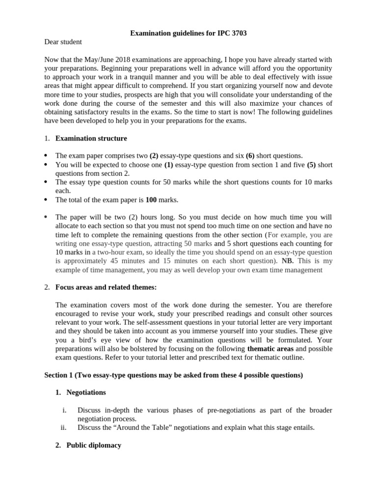 Examinationguidelinesfor IPC3703 | PDF | Diplomacy | Negotiation