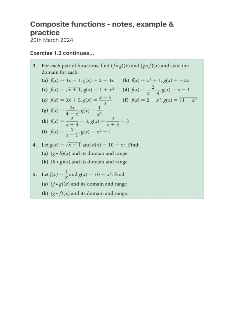 2 Composite Functions Notes Example Practice Pdf