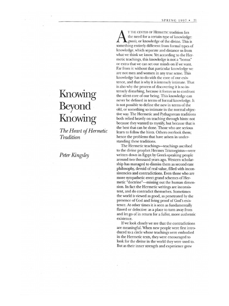 Kingsley - Knowing Beyond Knowing | PDF | Hermeticism | Knowledge